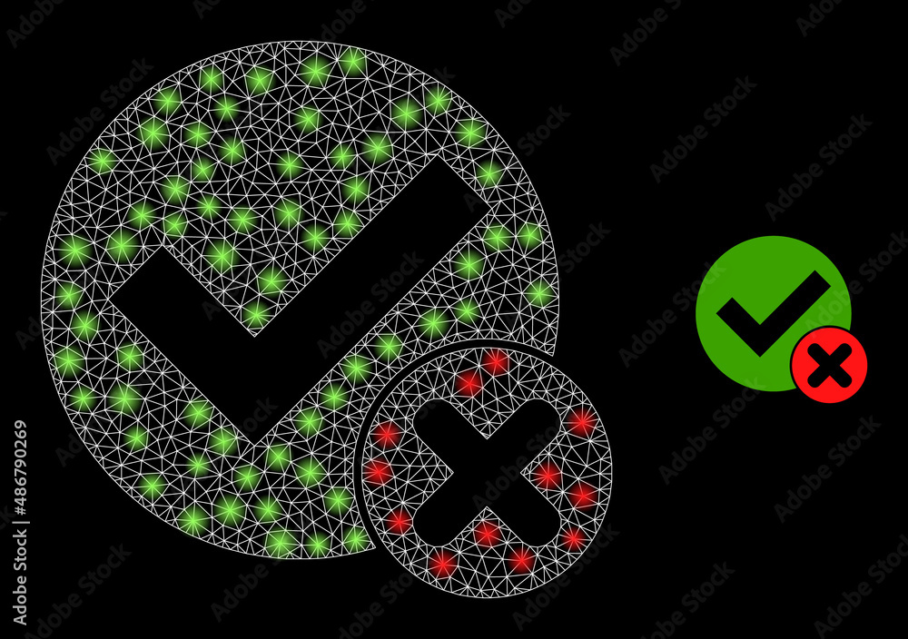 False positive icon and glowing mesh net false positive structure with ...