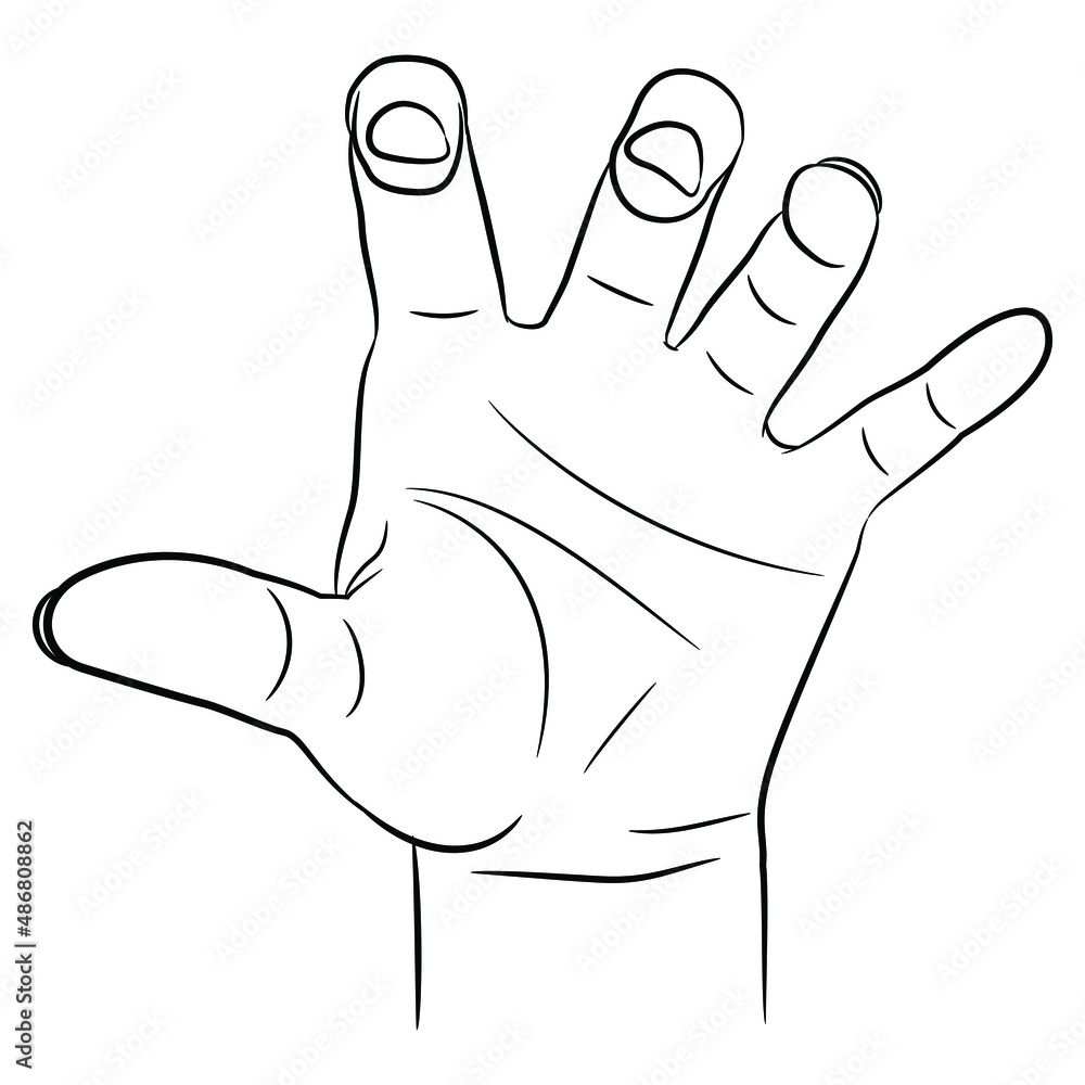 Raised up human hand with open palm and bent fingers. Grasping gesture ...