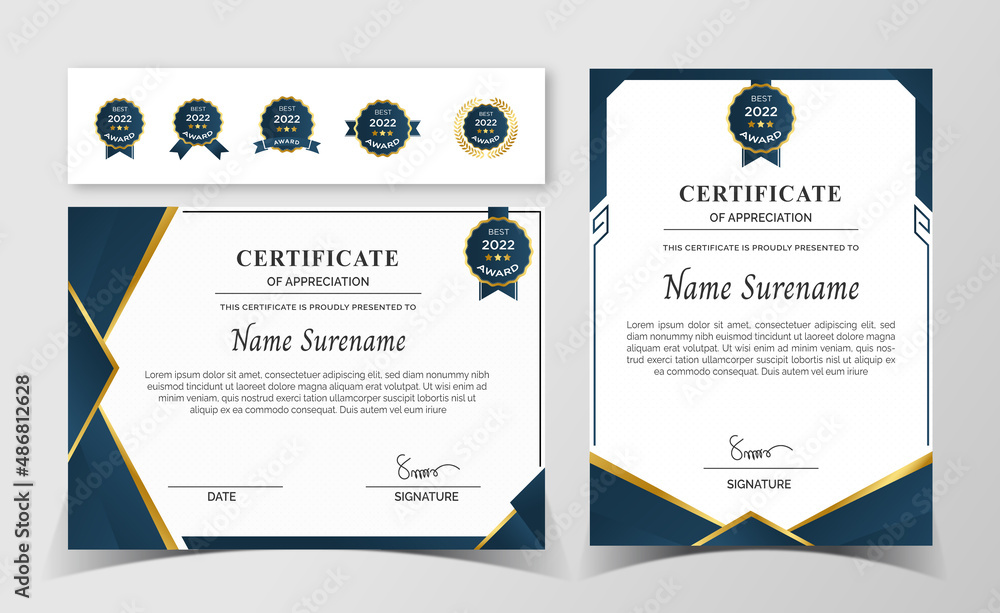 Clean modern certificate with gold badge. Stock Vector | Adobe Stock