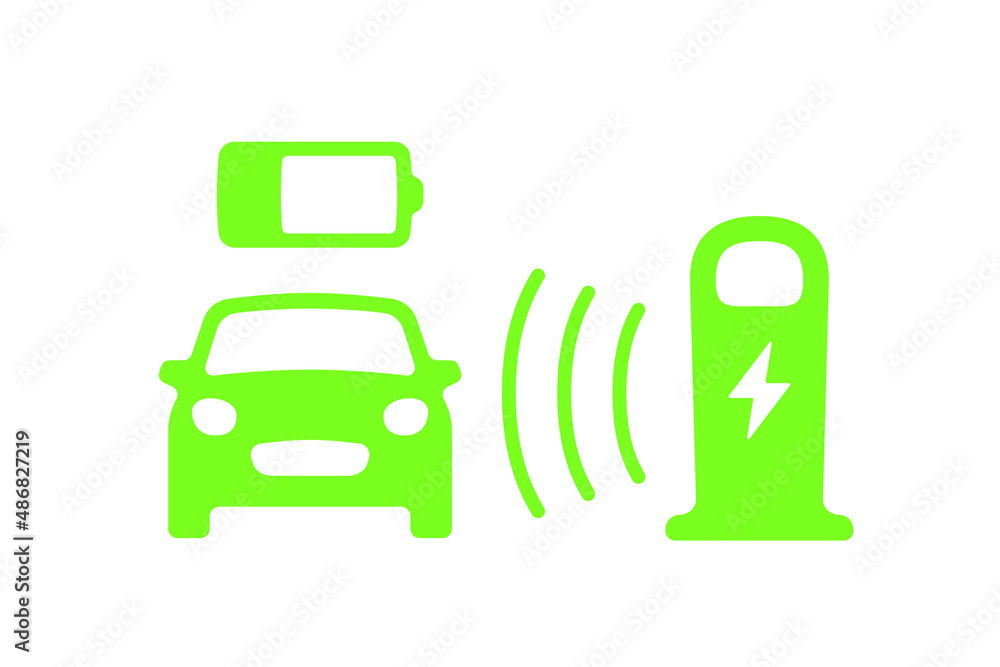 Wireless battery charging vehicle power station icon. Electric car ...