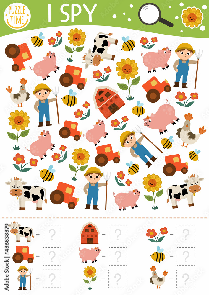 On the farm I spy game for kids. Searching and counting activity with ...