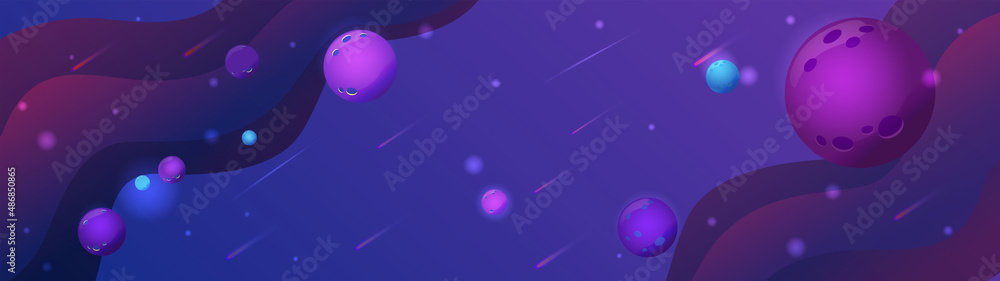 Horizontal banner mystical and mysterious space. In the purple and blue ...