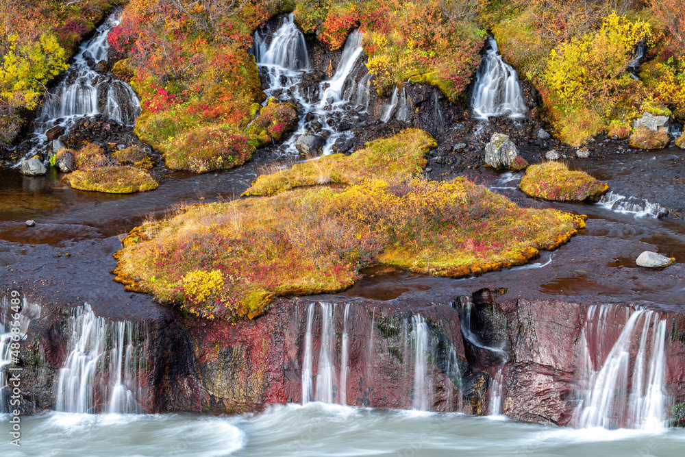 Hraunfossar or Lava Falls, Snaefellsnes peninsula, Iceland. This ...