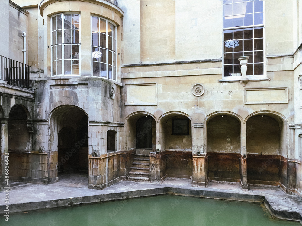 The Roman Baths facade in Bath, Somerset, England. Roman Baths at the ...