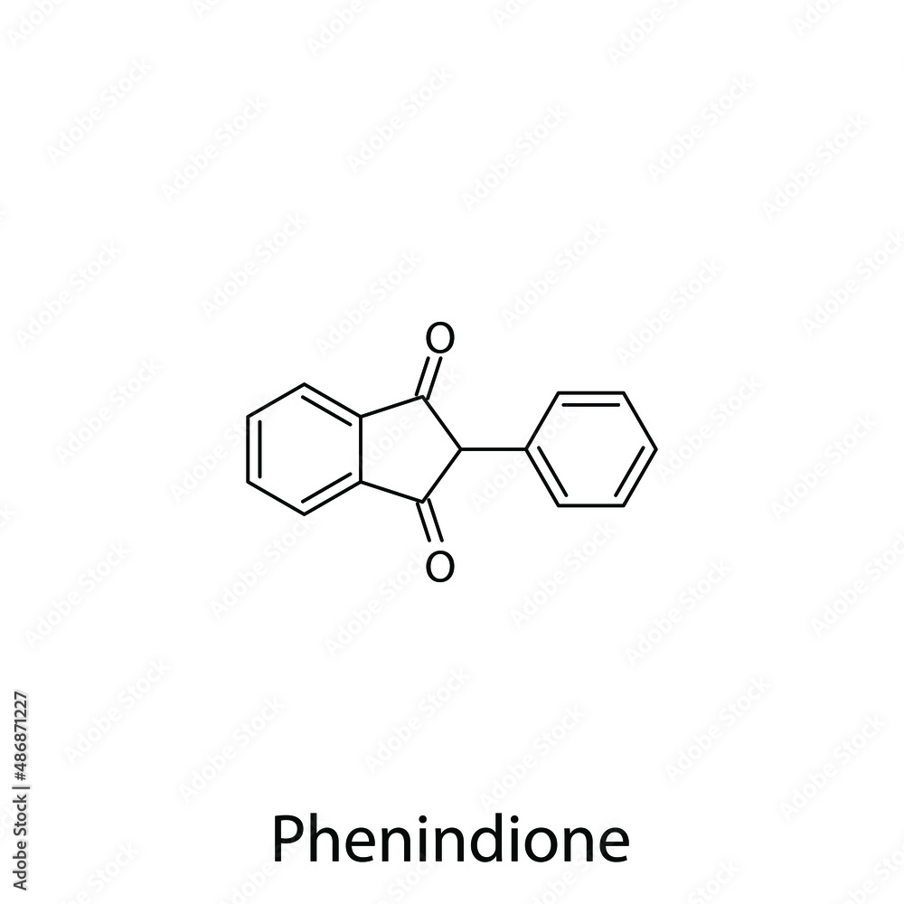 Phenindione molecular structure, flat skeletal chemical formula ...