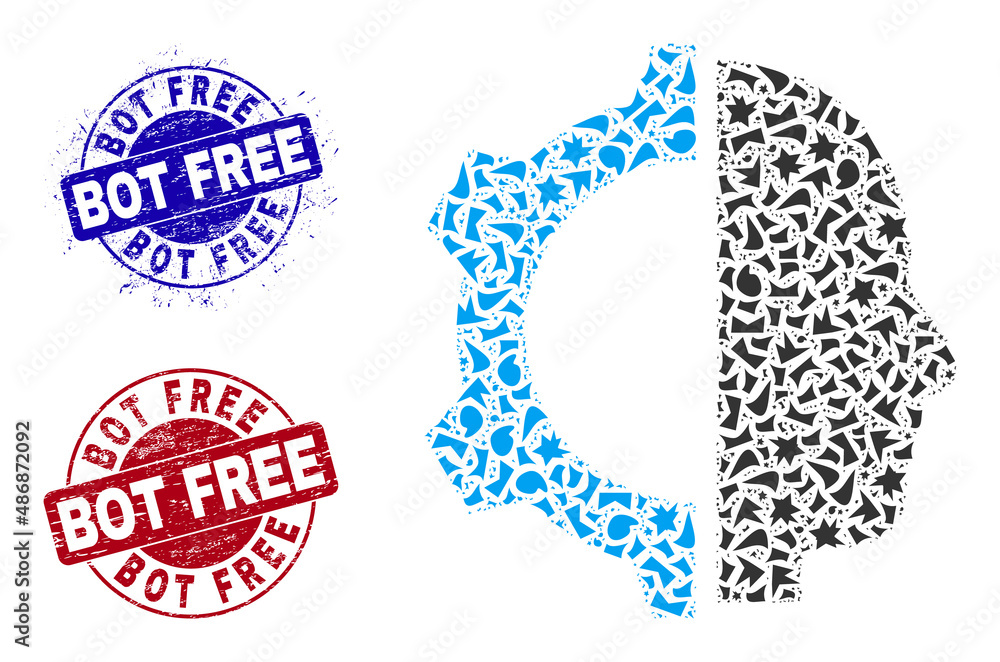 Round BOT FREE scratched stamp imitations with tag inside round forms ...