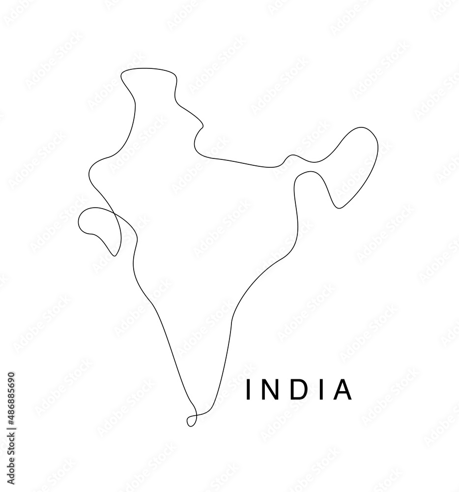 Line art India map. continuous line east world map. vector illustration ...