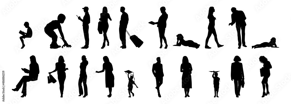 Poster Vector silhouettes, Outline silhouettes of people, Contour ...