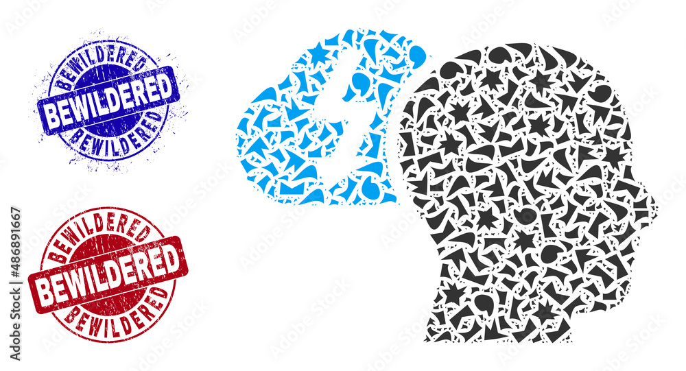 Round BEWILDERED unclean stamps with tag inside circle shapes, and ...