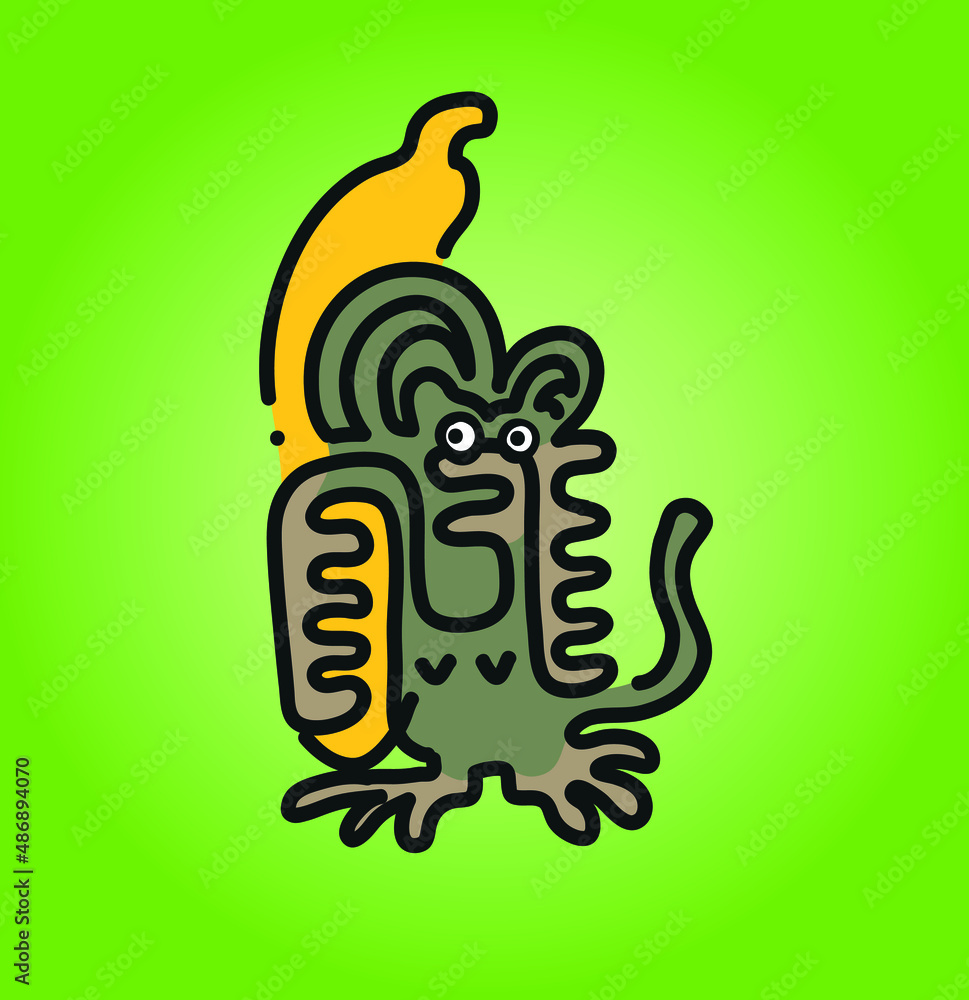 Cartoon style illustration of monkey. Line drawing illustration of ...