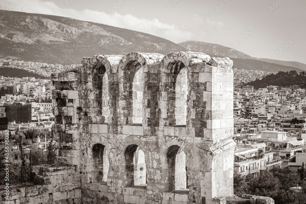 Acropolis of Athens Odeon of Herodes Atticus Amphitheater ruins Greece ...