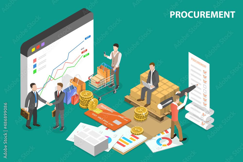 3D Isometric Flat Vector Conceptual Illustration of Procurement ...