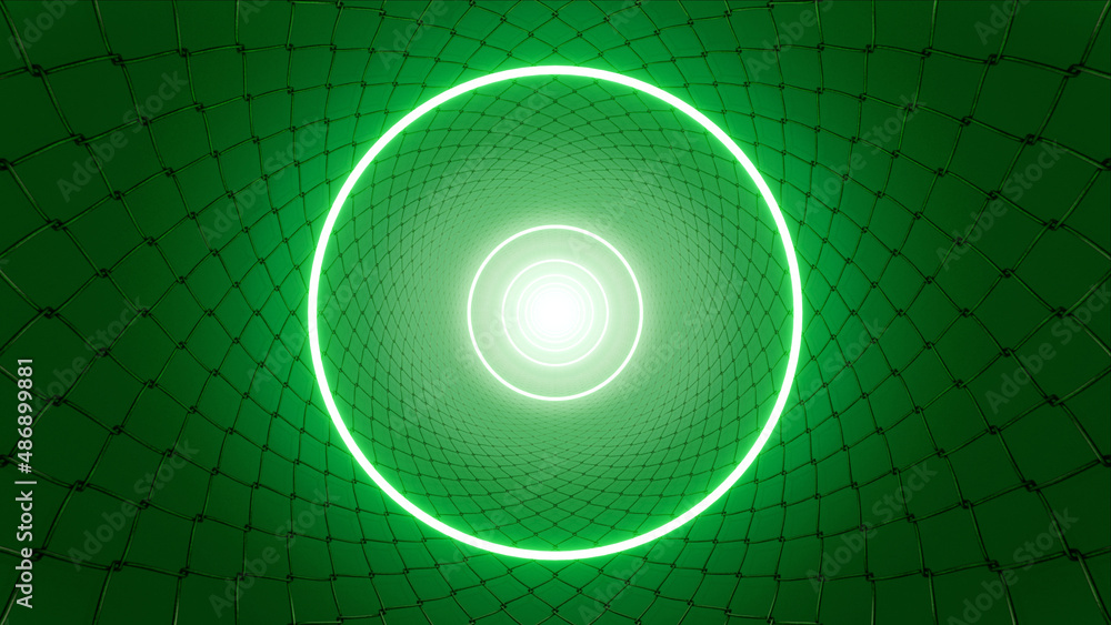 Glowing Green Circle Light in the Tennis Court Fence Tunnel Stock ...