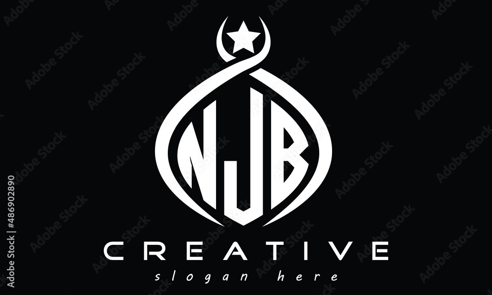 NJB three letters monogram curved oval initial logo design, geometric ...