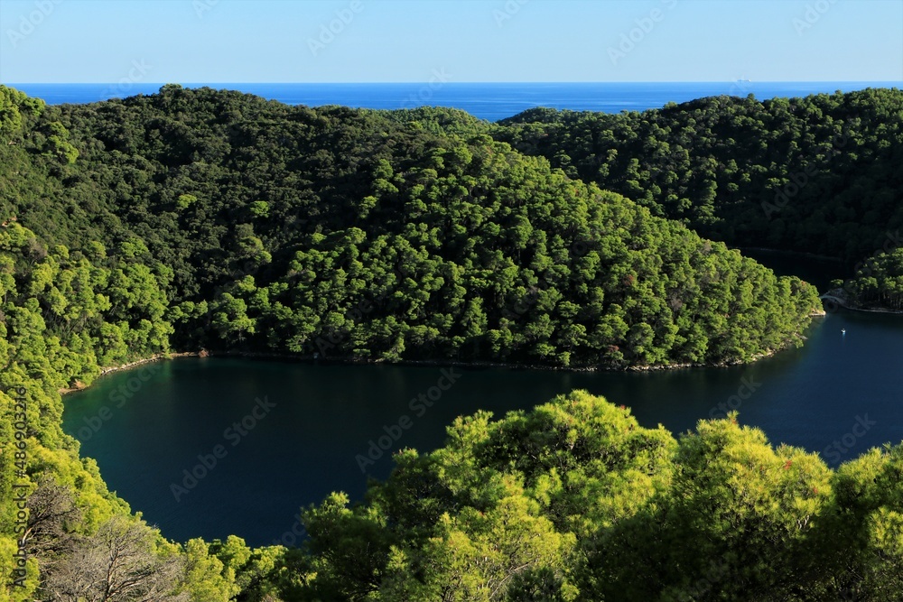 Mt. Veliki Gradac, Veliko jezero, Mljet national park Stock Photo ...