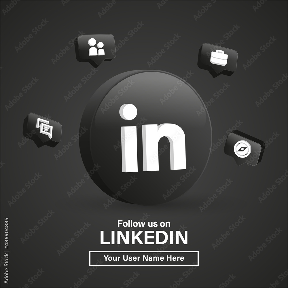 follow us on linkedin for social media icons banner in 3d round black ...