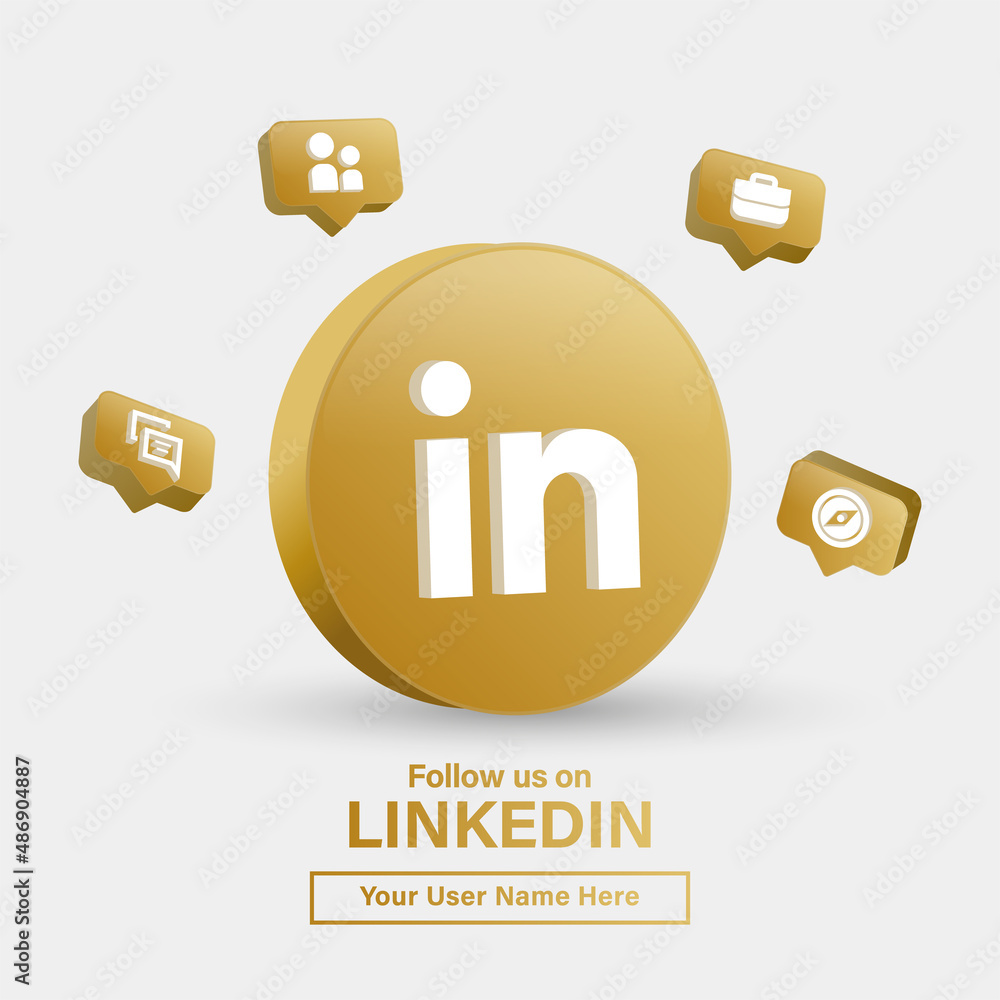 follow us on linkedin for social media icons banner in 3d golden circle ...