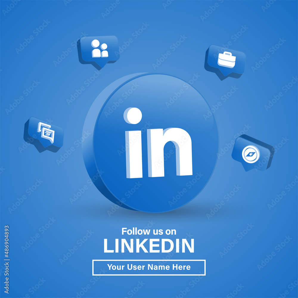 follow us on linkedin for social media icons banner in 3d round circle ...