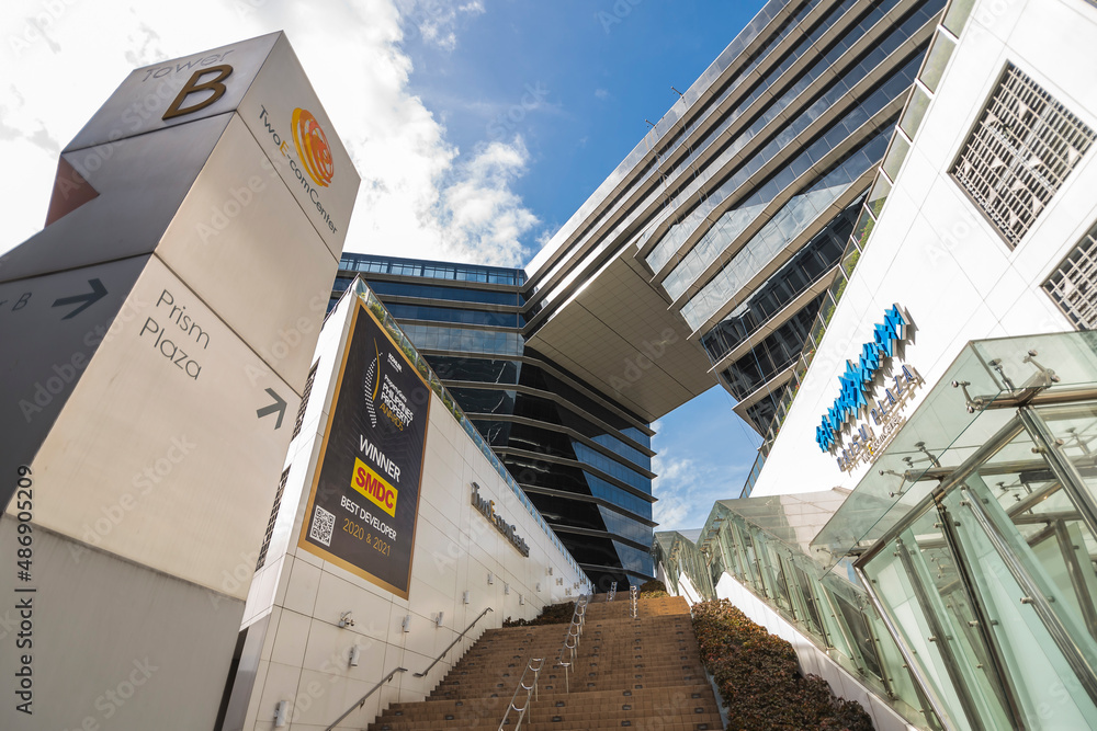 Pasay, Metro Manila, Philippines - Feb 2022: Two E-Com Center, a modern ...