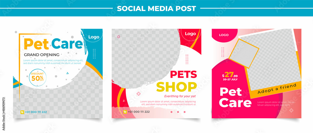 Pet shop social media post template design with photo collage. Stock ...
