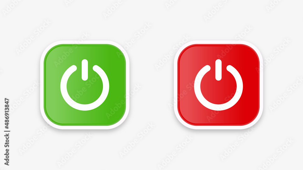 Power icon button with turn on and off buttons in modern frame and shut ...