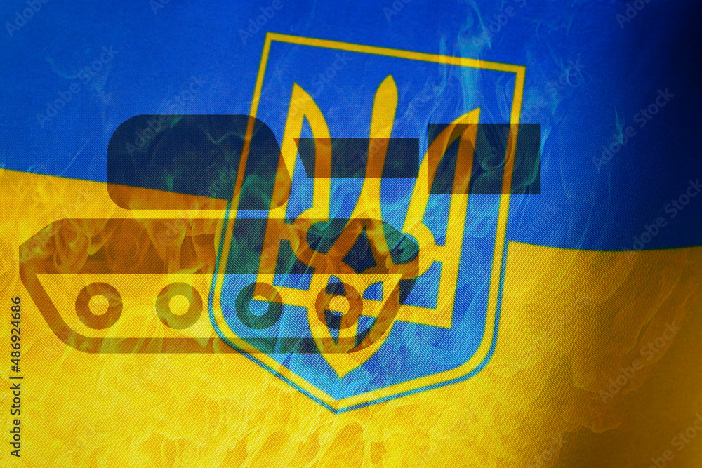 Ukrainian flag with war symbolic, closeup. Waving flag of Ukraine. flag ...