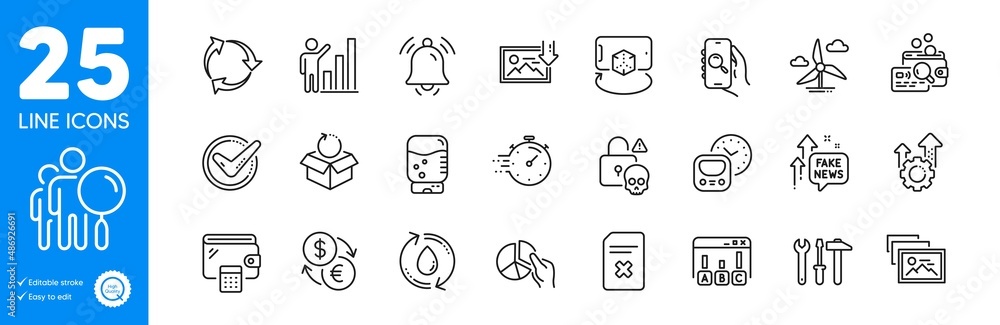 Outline icons set. Download photo, Survey results and Augmented reality ...