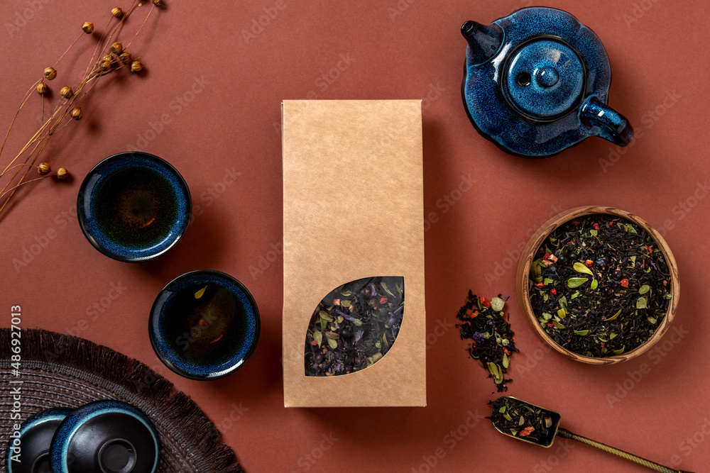 Organic tea branding and packaging mockup. Blank tea packaging mockup ...