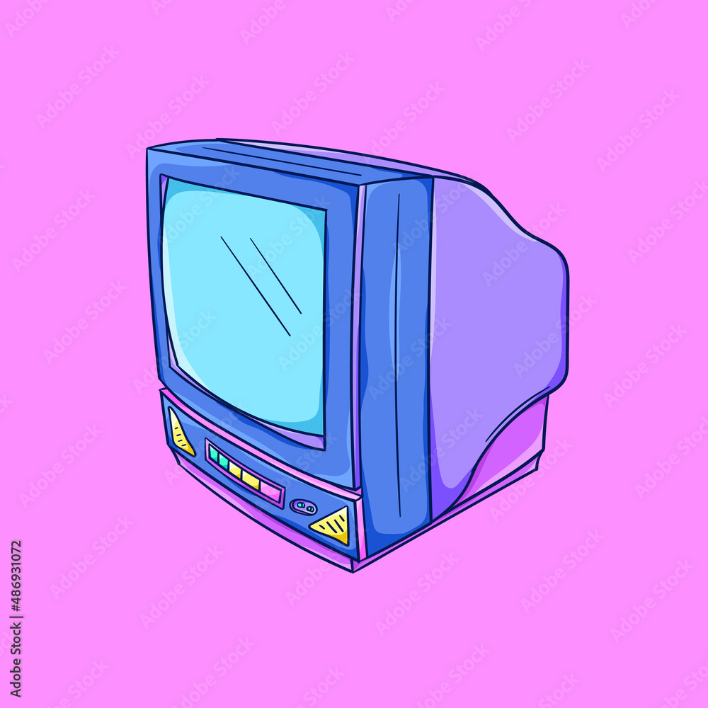 TV illustration. Retro television. Retro color TV set. 90s style vector ...