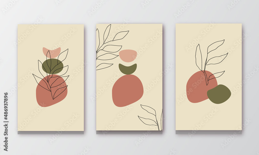 Set of posters in boho style with abstract geometric shapes and ...