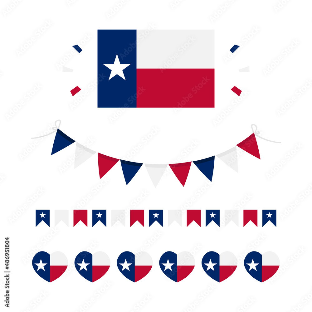 Set, collection of flags, garlands, design elements with Texas state ...