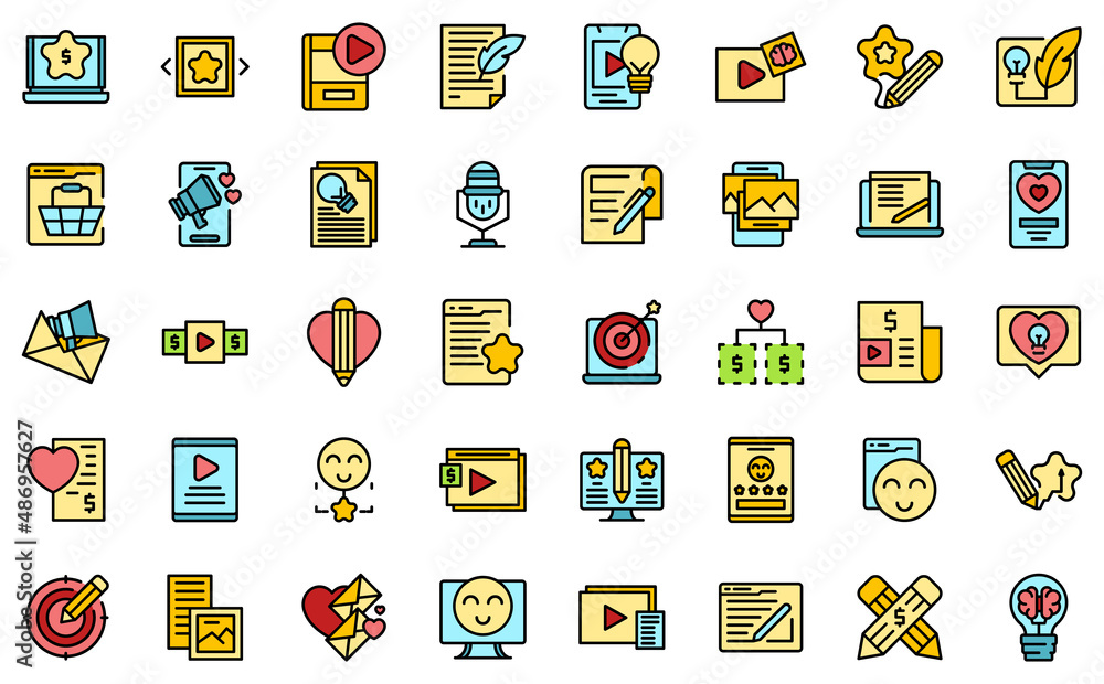 Content plan icons set outline vector. Code website. Web content Stock ...