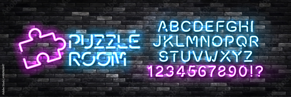 Vector realistic isolated neon sign of Puzzle Room with easy to change ...