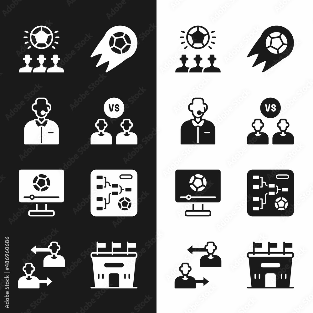 Set Football or soccer player, commentator, Soccer football, match on ...