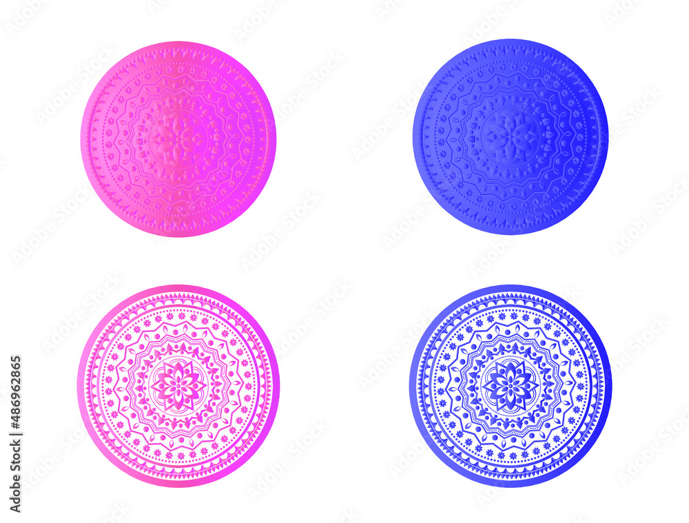 Mandala illustration. Colorful circular pattern in form of mandala in purple and pink gradients ...