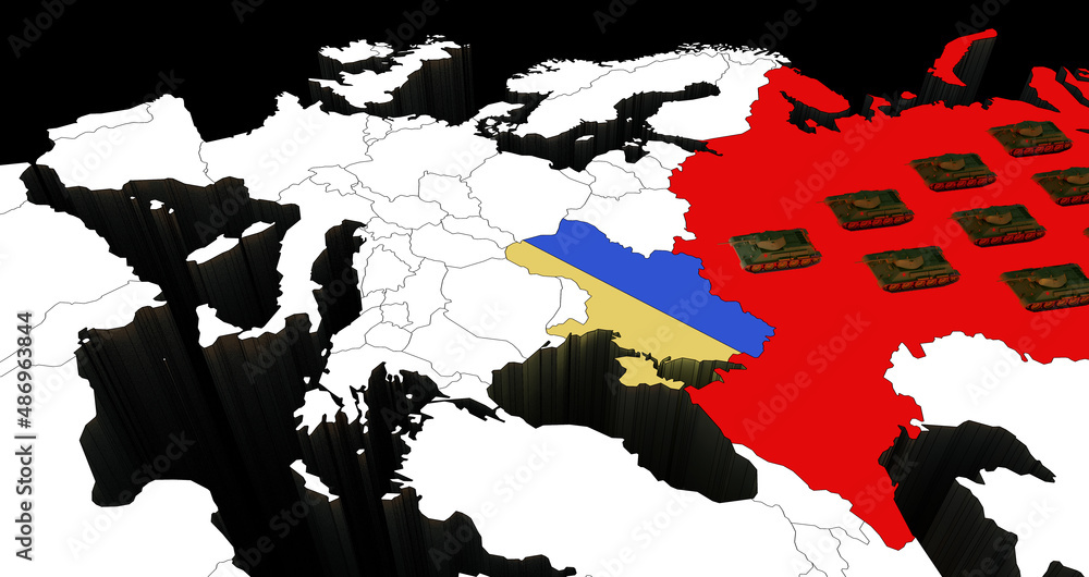 3D Map of Europe showing crisis between Ukraine and Russia. 3D ...