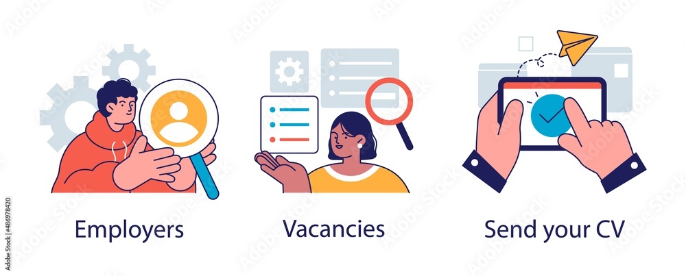 Apply for a job abstract concept vector illustration set. Employers and ...