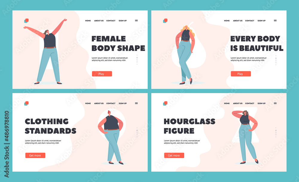 Women Different Body Figure Types, Landing Page Template Set. Female ...