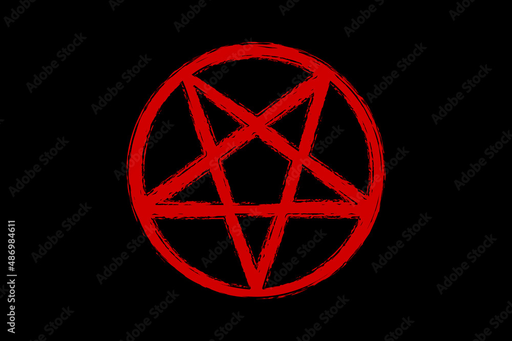 Vecteur Stock Pentagram Pentacle Wicca Star, red brush style, hand ...