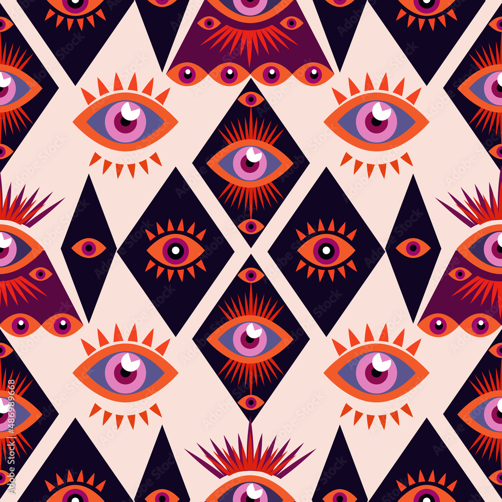 Awesome seamless pattern with esoteric eye different shapes, Magic ...