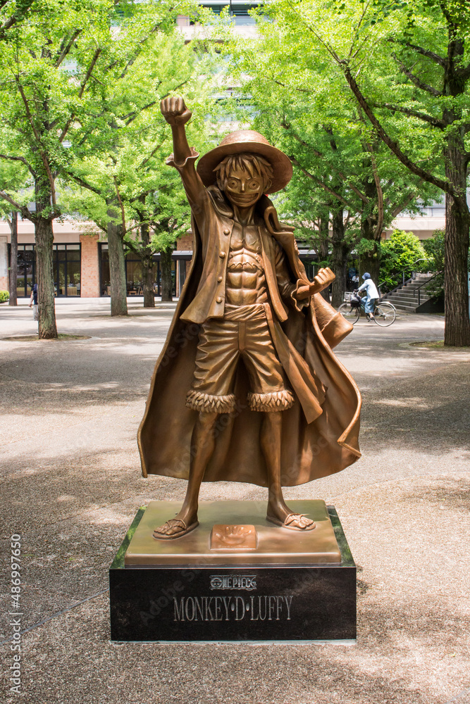 Kumamoto, Japan - May 13, 2019: Close up of "Monkey D. Luffy" statue ...