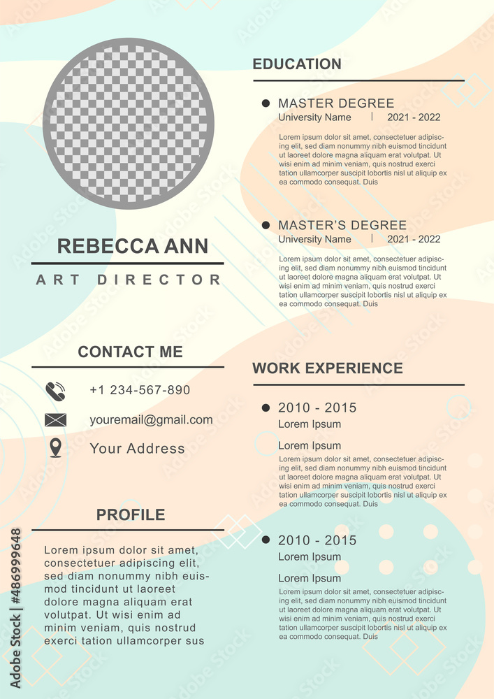 Aesthetic Vibrant Abstract Geometric Shape Memmphis Style CV Resume A4 ...