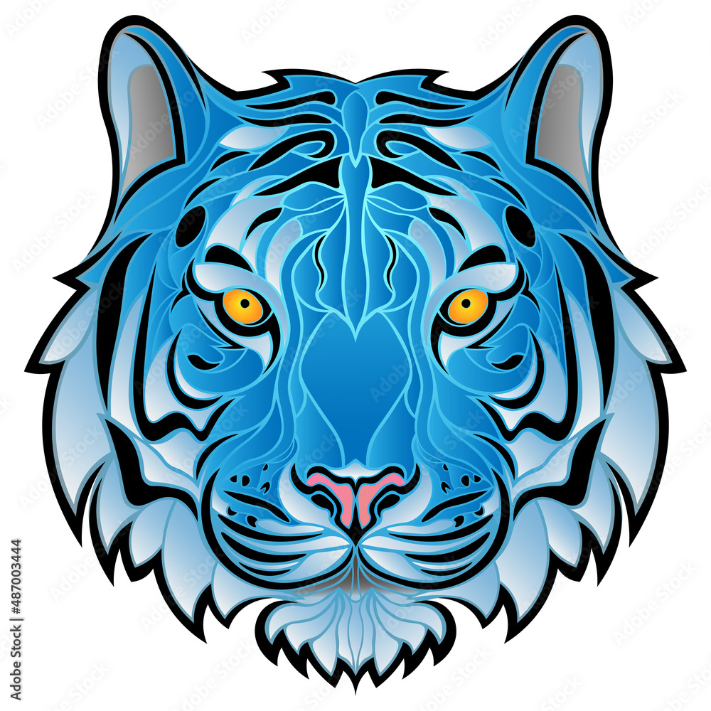 Cute blue tiger head with yellow eyes. Symbol of 2022 stylized as a ...