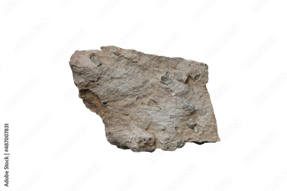 Cut out a speciment of tuff igneous rock isolated on white background ...