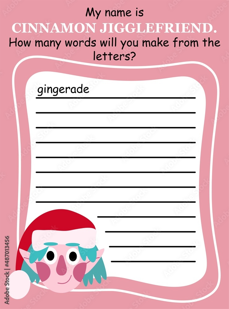 Funny anagram game with winter elf girl in English vector illustration ...