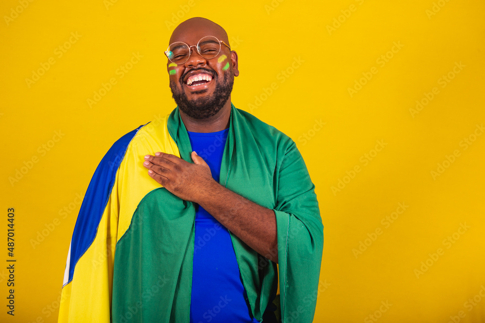 handsome afro brazilian man wearing glasses, brazilian fan, brazil ...