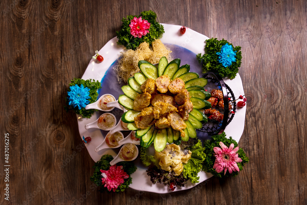 deluxe cold cut mixed platter canapés smoked duck, prawn salad, deep ...