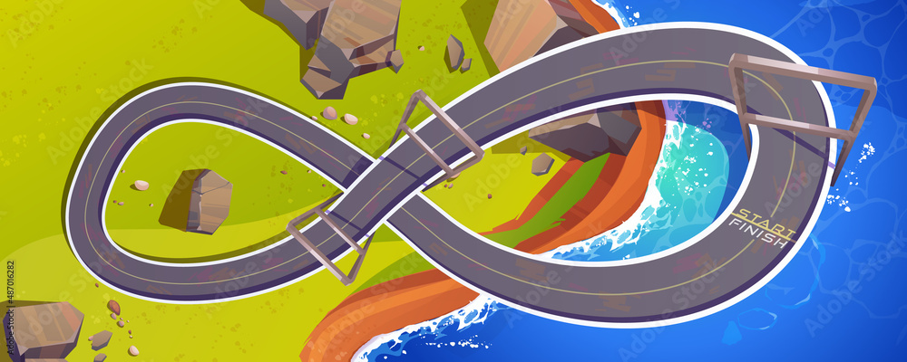 Race track for cars top view, circuit road cartoon background for game ...