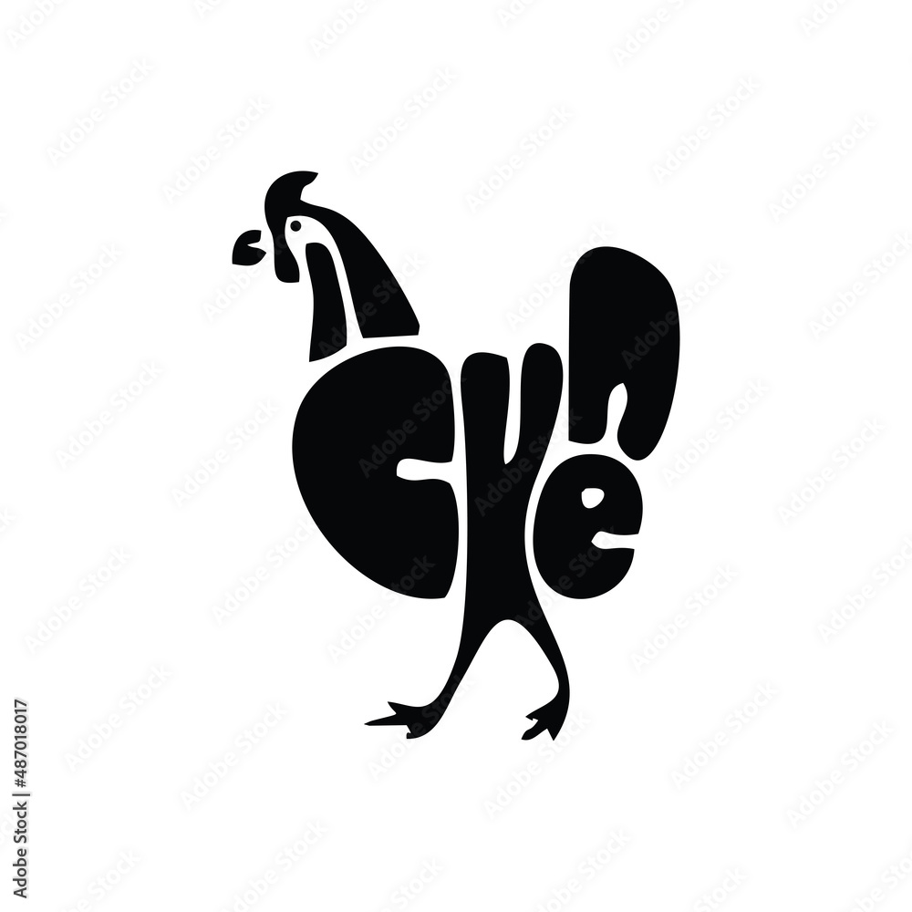 chicken letter with logo design illustration. chicken logo design ...