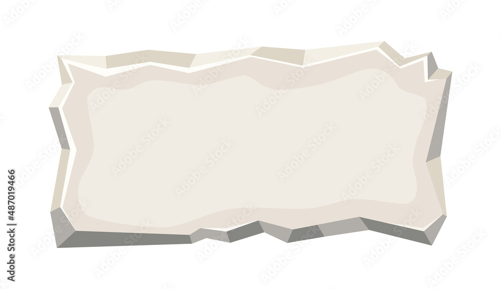 Rectangle stone tablet, rock banner with cracked elements. Gray frame ...